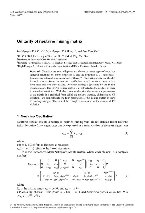 Pdf Unitarity Of Neutrino Mixing Matrix