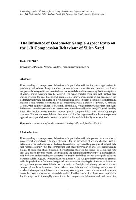 Pdf The Influence Of Oedometer Sample Aspect Ratio On The 1 D