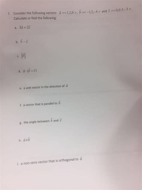 Solved Consider The Following Vectors A Vector