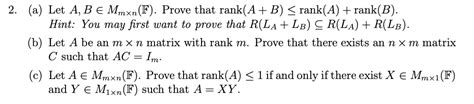 solved 2 a let a b e mmxn f prove that rank a b