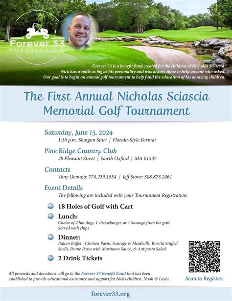 First Annual Nicholas Sciascia Memorial Golf Tournament Saturday June 15 2024 Pine Ridge