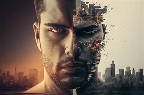 Premium Photo Double Exposures Concept With Human Face Virtual Simulation Digital Illustration