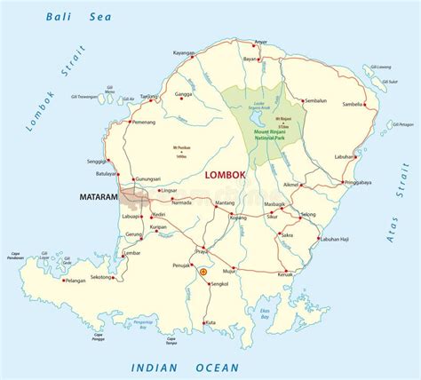 Lombok Road Map Indonesia Stock Vector Illustration Of Lombok 83811197