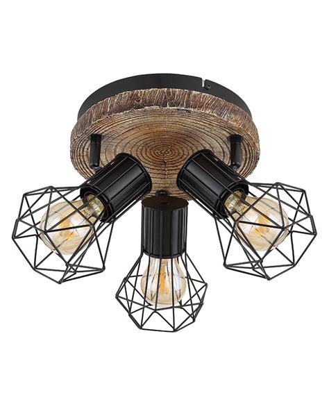 Industrial Vintage Circular Ceiling Lamp With 3 Oscillating Spotlights