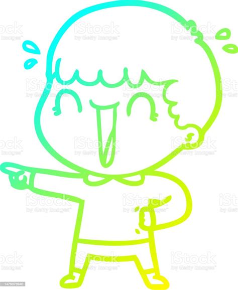 손가락을 가리키는 웃는 만화 남자의 차가운 그라데이션 선 그리기 가리키기에 대한 스톡 벡터 아트 및 기타 이미지 가리키기