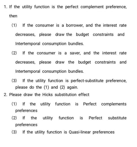solved 1 if the utility function is the perfect complement