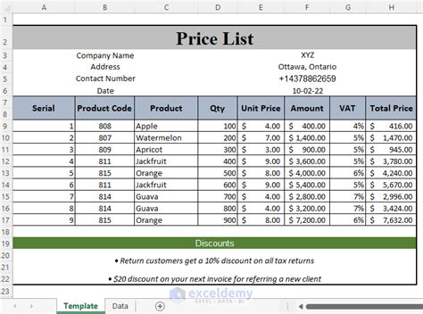 Excel Pricing Model Template