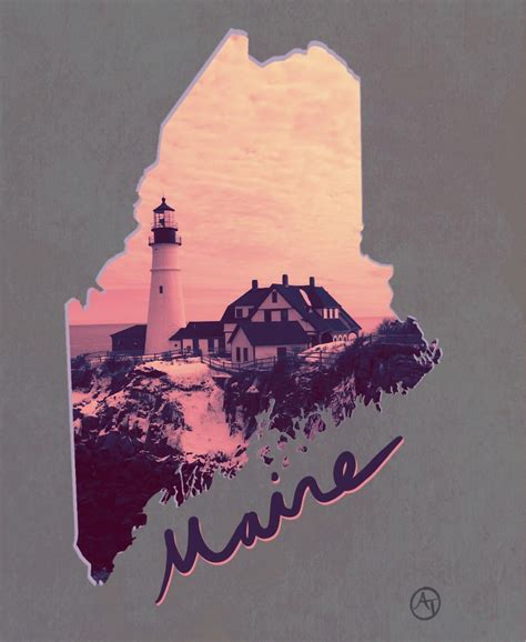 Map Of Maine With Photo Of Portland Headlight Rmapporn