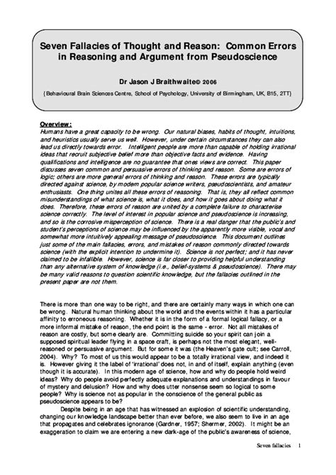 Pdf Seven Fallacies Of Thought And Reason Common Errors In Reasoning And Argument From