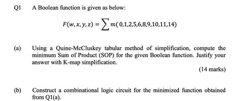 solved q1 a boolean function is given as below f w x y z