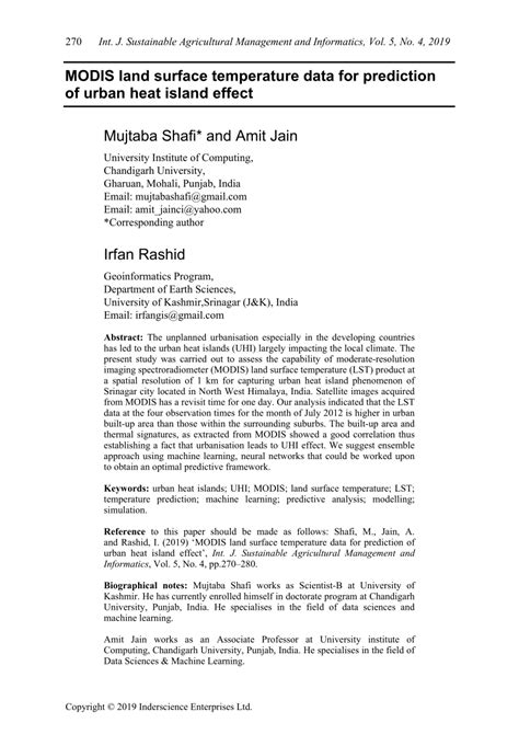 Pdf Modis Land Surface Temperature Data For Prediction Of Urban Heat