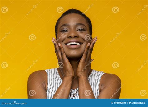 Emotional Young Black Woman Touching Her Cheeks Stock Image Image Of