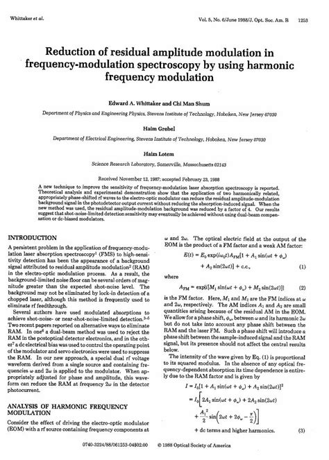 Pdf Reduction Of Residual Amplitude Modulation In Frequency