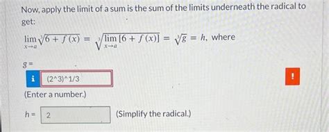 Solved Now Apply The Limit Of A Sum Is The Sum Of The Chegg