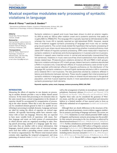 Pdf Musical Expertise Modulates Early Processing Of Syntactic Violations In Language