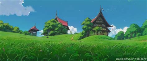 Ghibli Style Grass And Trees Stable Diffusion Online