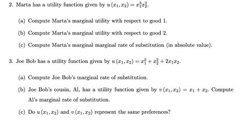 Solved 2. Marta has a utility function given by | Chegg.com