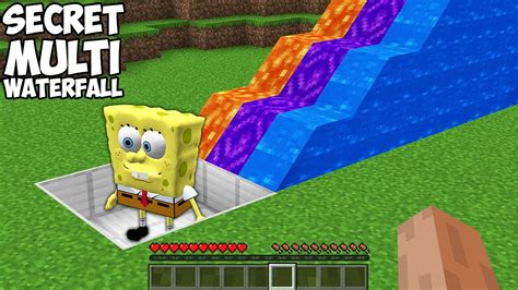 What Happens If Spongebob Gets Into This Secret Lava Portal Water Waterfall In Minecraft Youtube