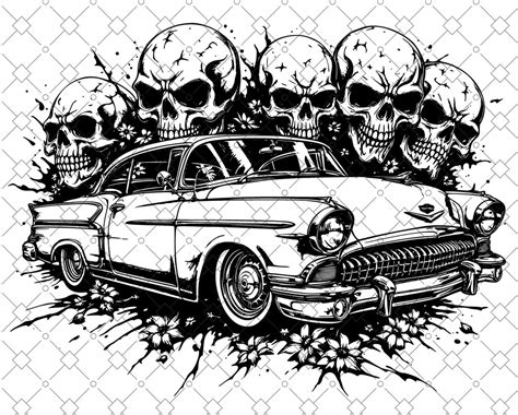 Lowrider Skulls 2 Vector Image Laser Cut Cnc Tattoo Flash Digital