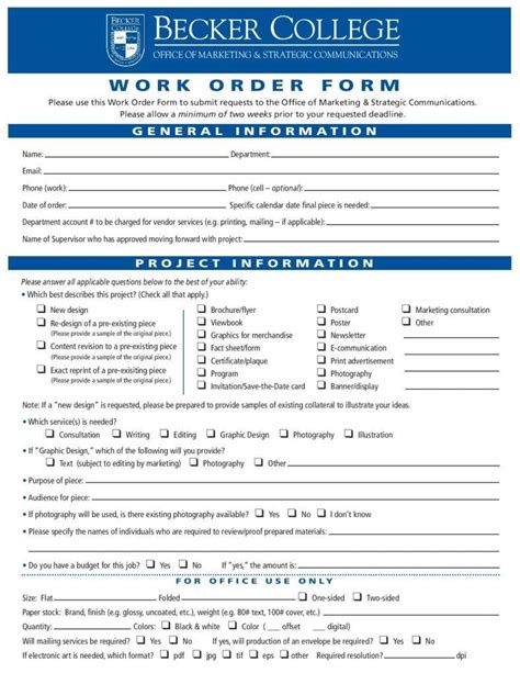 Sample Work Order Template