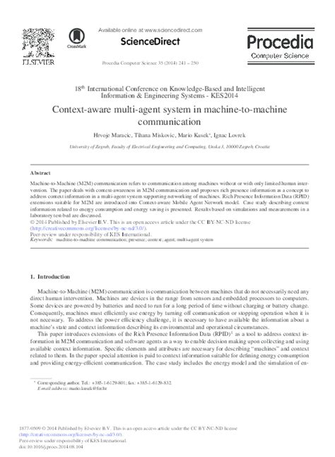 Pdf Context Aware Multi Agent System In Machine To Machine Communication