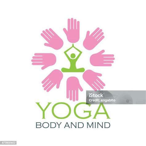 귀하의 슬로건에 대 한 텍스트 공간 요가 몸과 마음 명상 아이콘 슬로건 벡터 일러스트 레이 션 건강한 생활방식에 대한 스톡 벡터