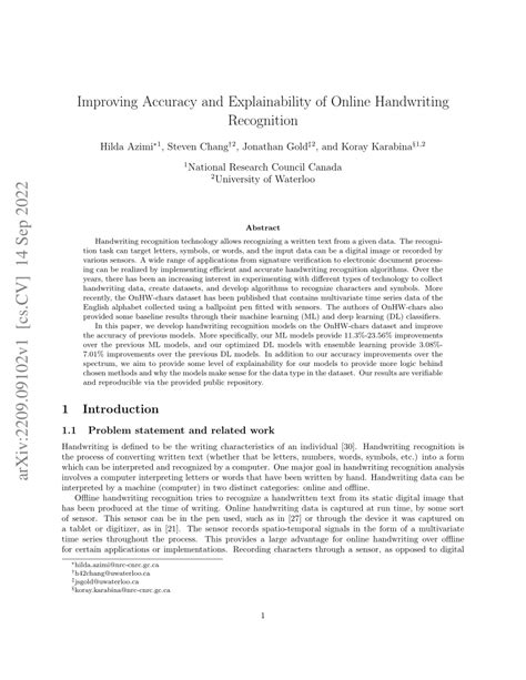 Pdf Improving Accuracy And Explainability Of Online Handwriting Recognition