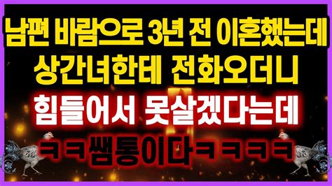 역대급 사이다 사연 남편 바람으로 3년전 이혼했는데 상간녀한테 전화오더니 힘들어서 못살겠다는데 쌤통이다ㅋㅋ 사연모음 실화사연