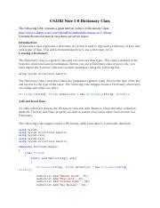 Note DictionaryClass V Docx CS Note Dictionary Class The Following Contains A