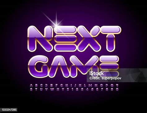 벡터 미래 기호 다음 게임 보라색과 금 알파벳 문자 및 숫자 세트 Brand Name Video Game에 대한 스톡 벡터 아트 및 기타 이미지 Brand Name