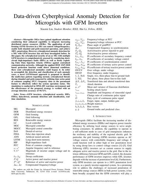 Pdf Data Driven Cyberphysical Anomaly Detection For Microgrids With Gfm Inverters