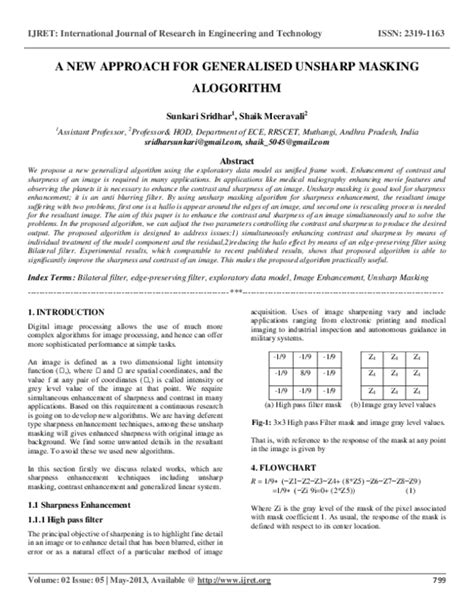 Pdf A New Approach For Generalised Unsharp Masking Alogorithm
