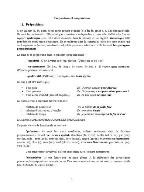 Preposition Et Conjonction Pdf Clause Adposition