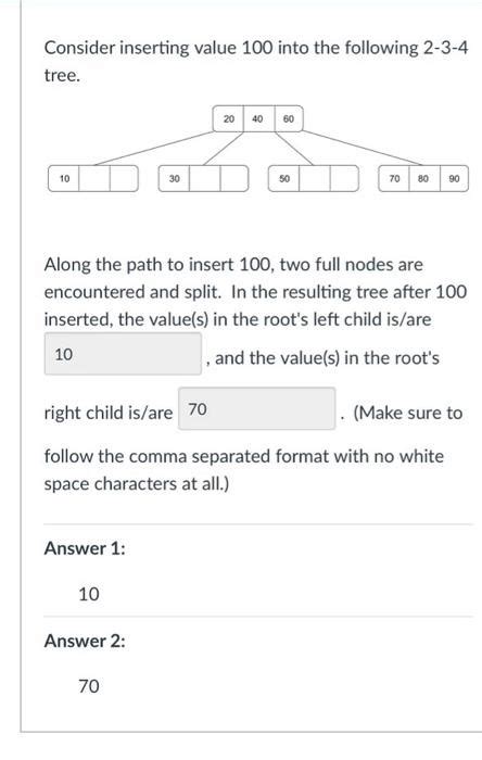 solved consider inserting value 100 into the following 2 3 4