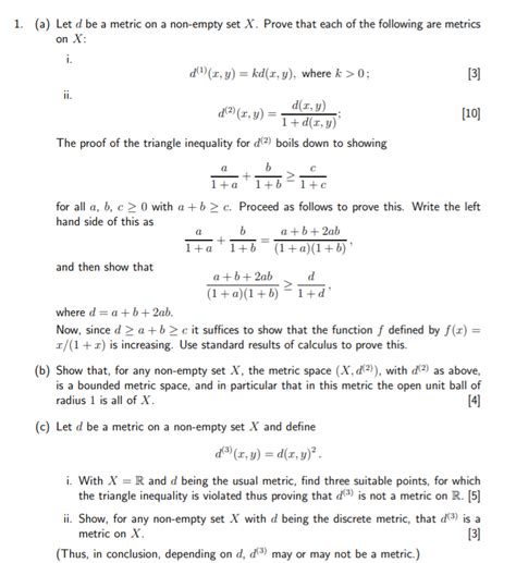 solved 1 a let d be a metric on a non empty set x prove
