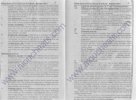 Basics Of Ict Code 1431 Aiou Free Solve Assignment No1 Autumn 2013