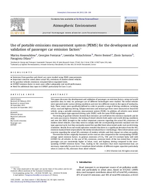 Pdf Use Of Portable Emissions Measurement System Pems For The Development And Validation Of