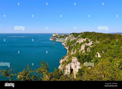 View Of The Cliffs Of Duino At The Coast Of The Adriatic Sea And Duino Castle At Duino Aurisina