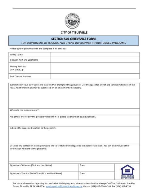 Fillable Online Section 504 Grievance Form Fax Email Print Pdffiller