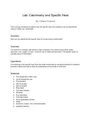 Lab Calorimetry And Specific Heat Pdf Lab Calorimetry And Specific Heat By Victoria Tomozei