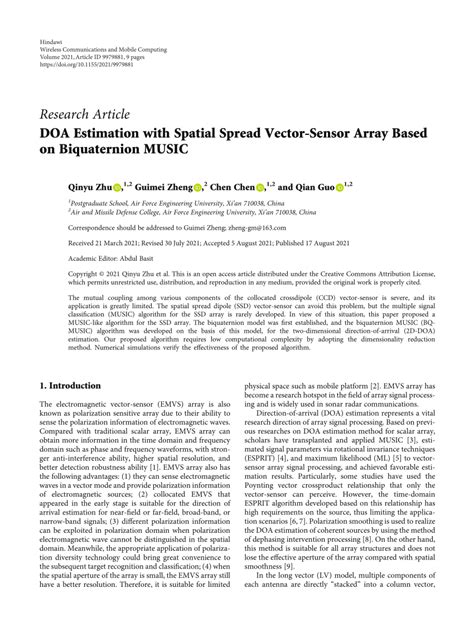 Pdf Doa Estimation With Spatial Spread Vector Sensor Array Based On