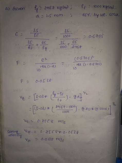 A Calculate The Settling Velocity Of Glass Spheres Density 2467 Kg
