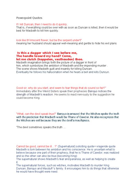 Macbeth Quotes Analysis Act 1 And Act 2 Insights Eng 101 Studeersnel