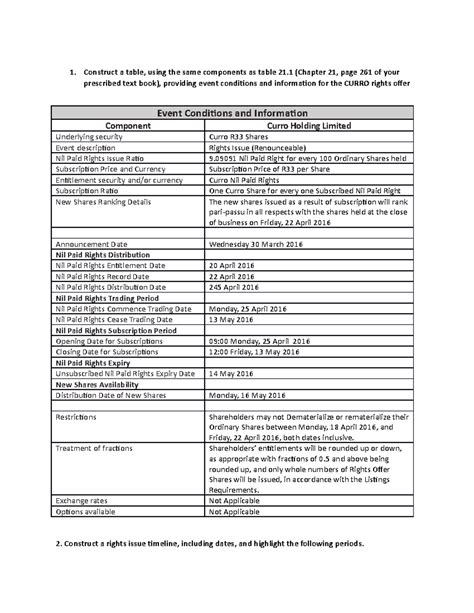 Assignment Event Conditions And Information 1 Construct A Table