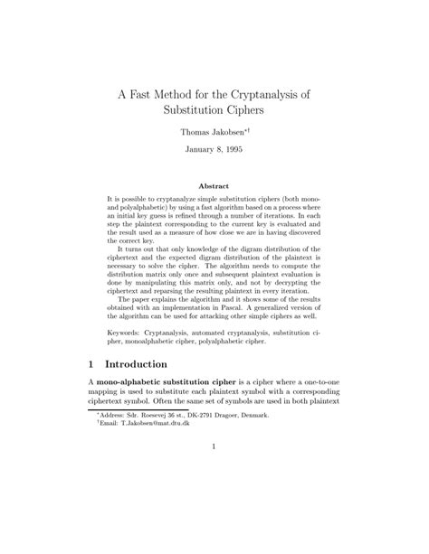 pdf a fast method for cryptanalysis of substitution ciphers