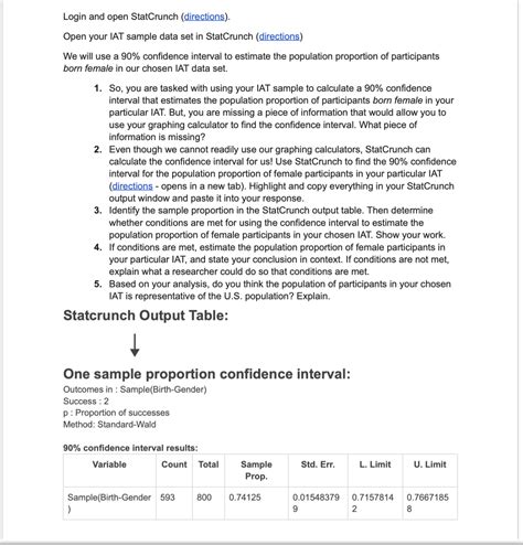 Solved Login And Open Statcrunch Directionsopen Your Iat
