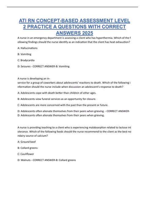 Ati Rn Concept Based Assessment Level 2 Practice A Questions With
