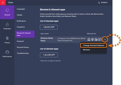 Using The Blocked Allowed Apps Settings Screen In Avast Antivirus Avast