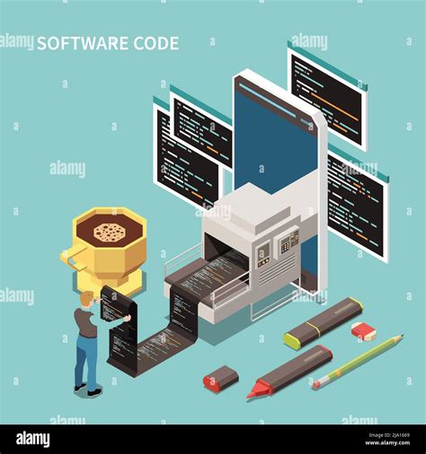 Programming Concept With Software Code And Support Symbols Isometric