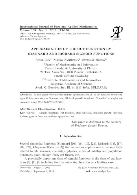 pdf approximation of the cut function by stannard and richard sigmoid